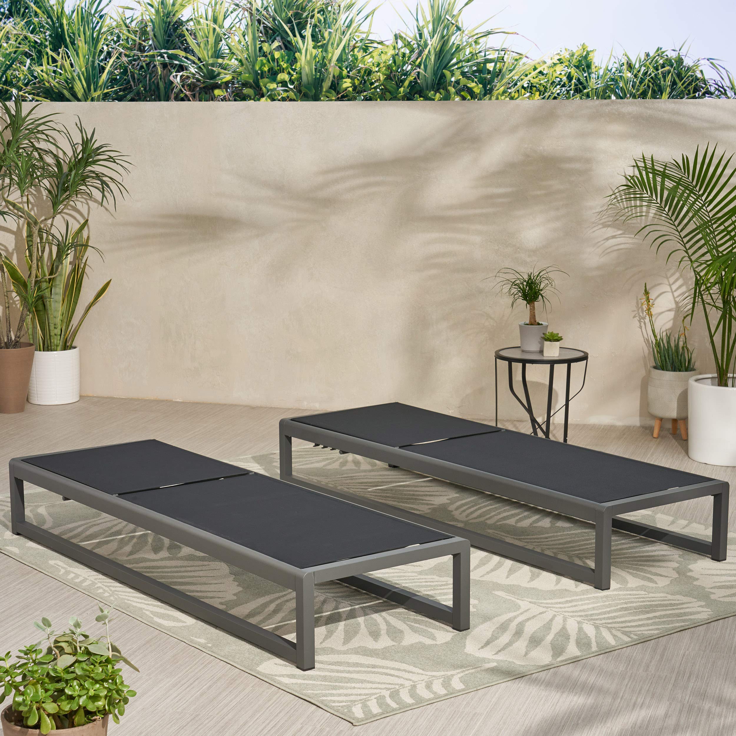 Christopher Knight Home Eudora Outdoor Chaise Lounge (Set of 2) + Jesse Coral Outdoor Modern Aluminum C-Shaped End Table