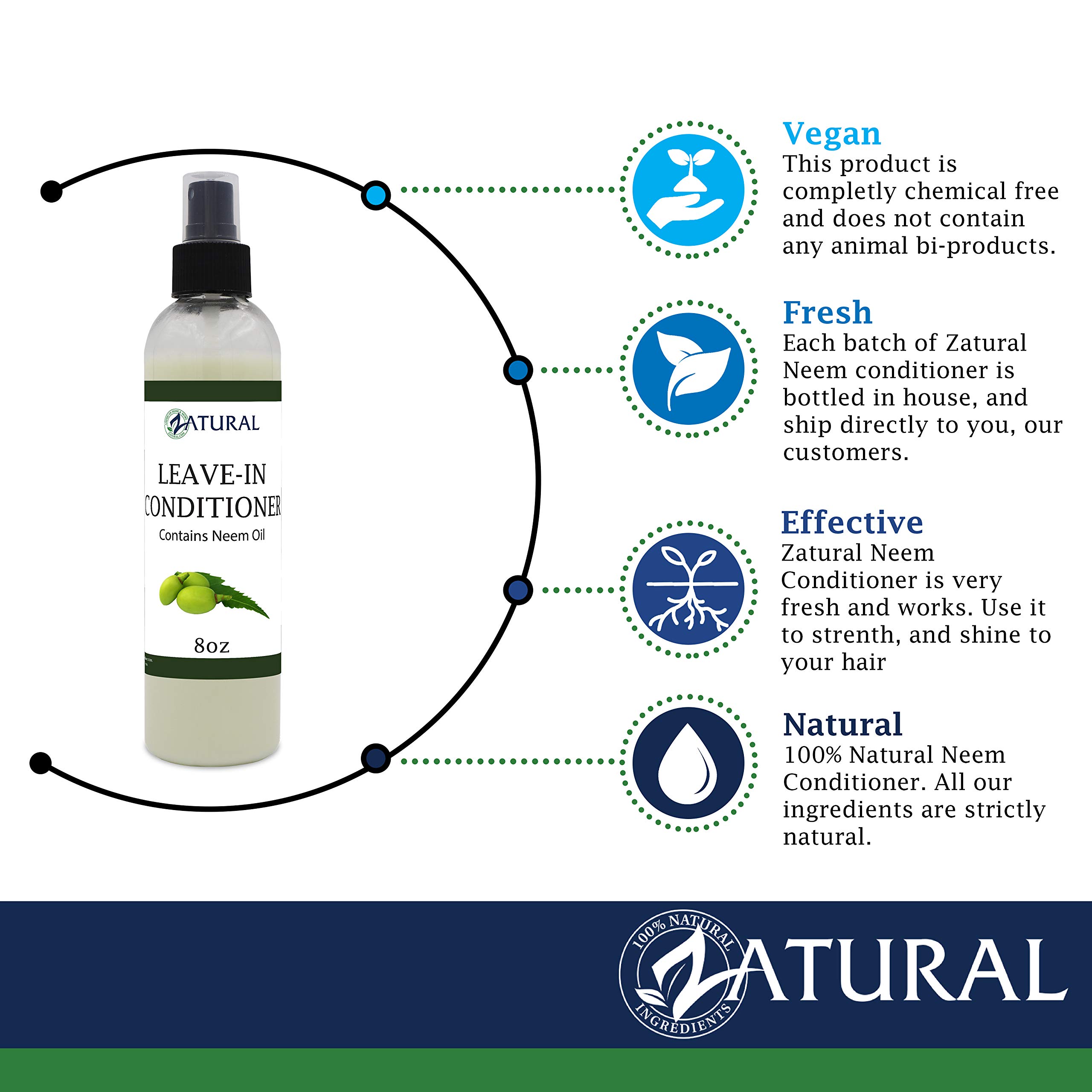 Zatural Neem Leave-In Conditioner (8 Ounce) Moisturizing conditioner for healthy hair and scalp.