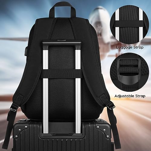 Jiauny School Backpack,Lightweight Bookbag Classic Scoolbag Laptop Backpack with USB Charging Port for High School Teens College Students Work Office Adult,Black