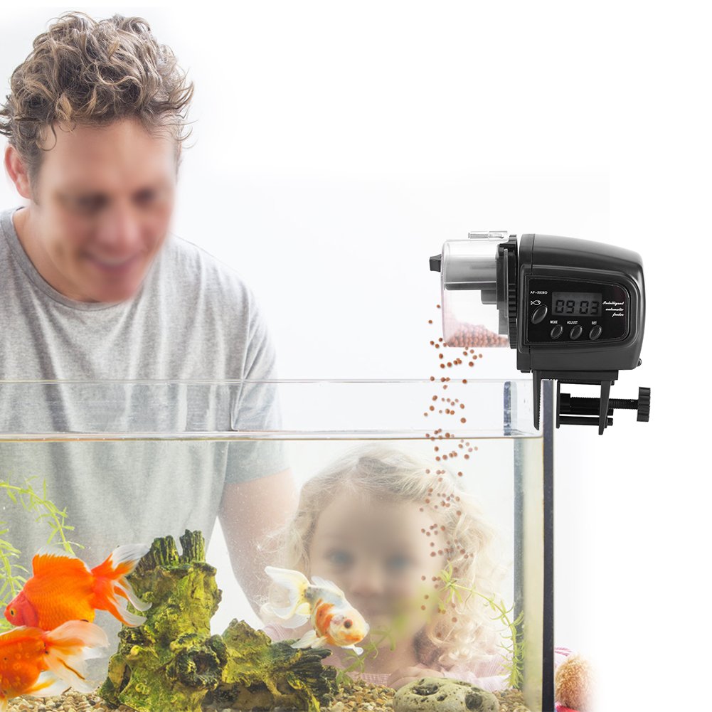 Yosoo Automatic Fish Feeder Turtle Feeder for Aquarium Fish Tank Vacation Weekend Fish Food Dispenser with Automatic Digital Timer for Flake Pellets Aquarium Fish Tank (Not Included Batteries)