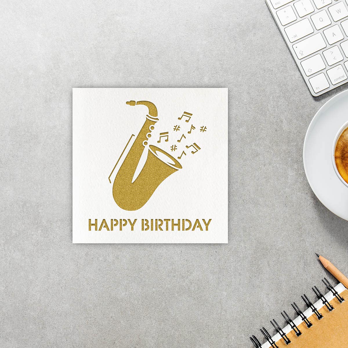 MAGJUCHE Saxophone Jazz birthday card, gold glitter laser cut musical greeting cards for men, women