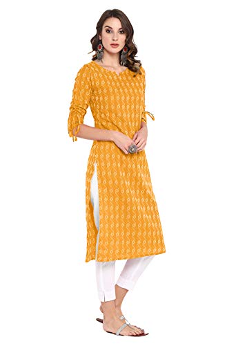 Janasya Indian Women's Yellow Pure Cotton Kurta(JNE3568-KR-A-XXL)
