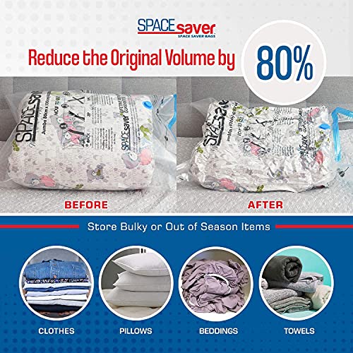 Spacesaver's Space Saver Vacuum Storage Bags (Jumbo 6-Pack) Save 80% Space - Vacuum Sealed Bags for Comforters, Blankets, Bedding, Clothing - Compression Seal for Closet Storage - Pump for Travel