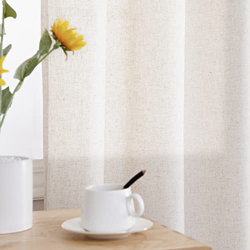 jinchan Beige Kitchen Curtains Linen Tier Curtains 45 Inches Farmhouse Cafe Curtains Light Filtering Flax Country Rustic Bathroom RV 2 Panels Crude