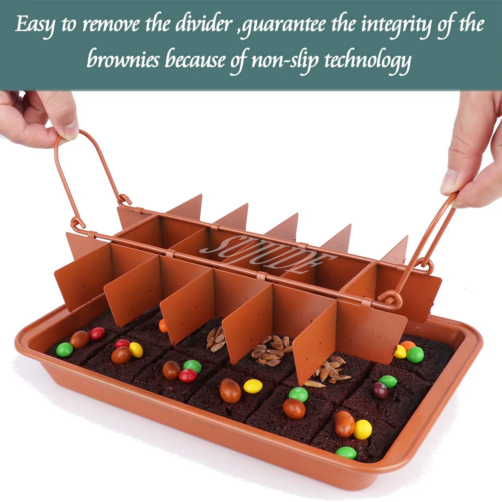 Brownie Pan with Dividers Baking Tray All Edges-Only - Bite Size Baking Steel Corner Brownies Pan with Cutter, Makes 18 Pre-cut Brownies Perfect All at Once