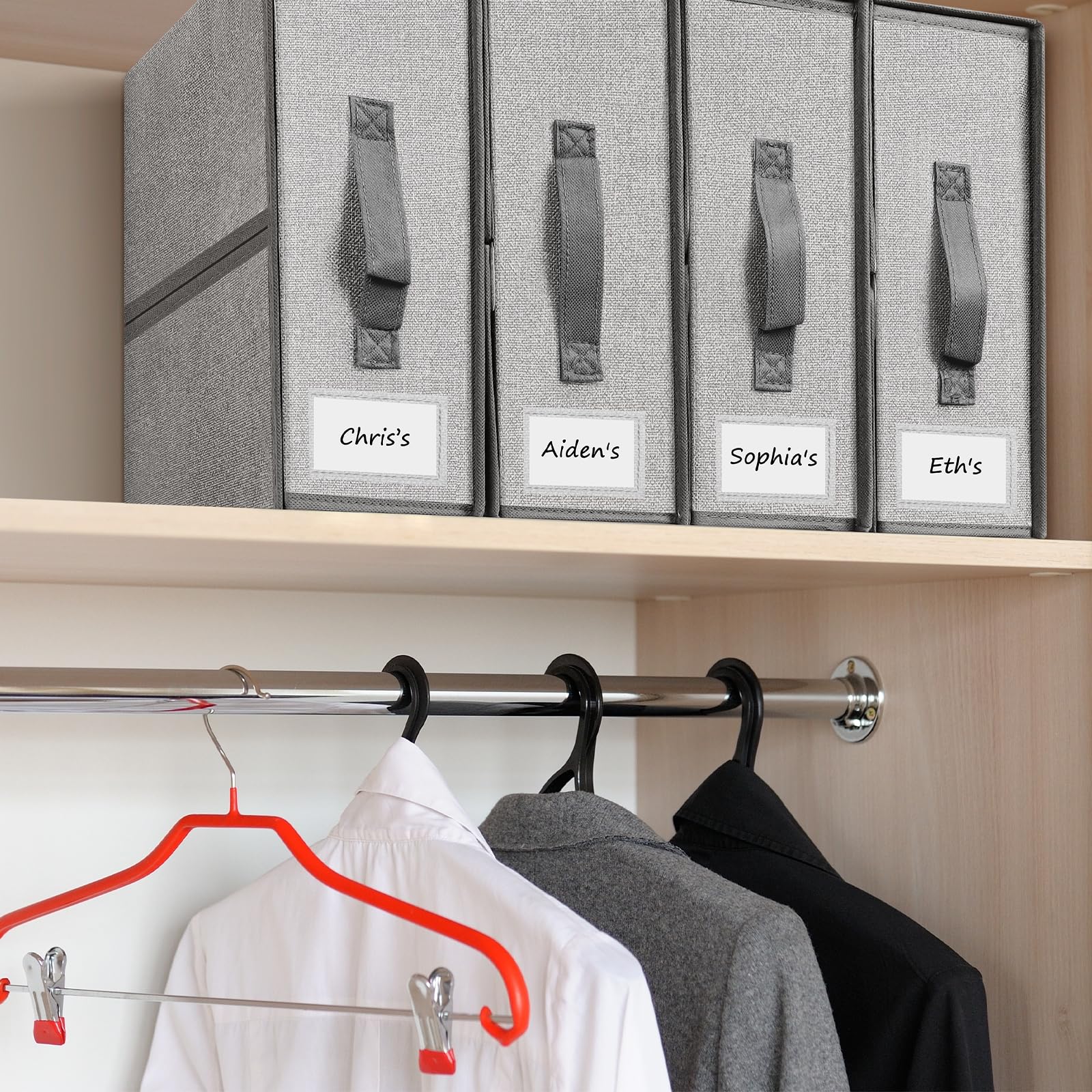 FAGIGY 4 Pack Bed Sheet Organizers and Storage with Labele Pocket, Linen Closet Organizers and Storage with Zipper, Bed Sheet Organizer with Handle, Closet Organizer for Blanket, Clothes, Light Gray