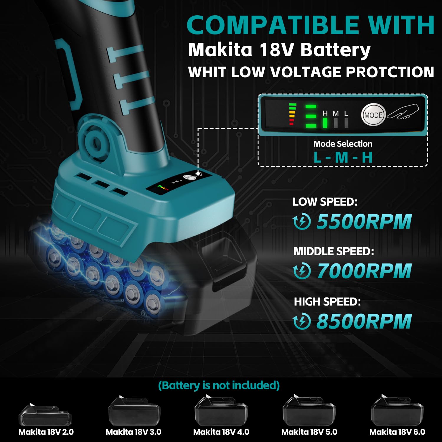 Cordless Angle Grinder for Milwaukee M18 Battery, 3 Speed Adjustable Brushless Grinder with Up to 8500 RPM, 5/8''-11 Spindle Portable Grinder for 4-1/2'' Wheels for Cutting, Grinding(NO Battery)
