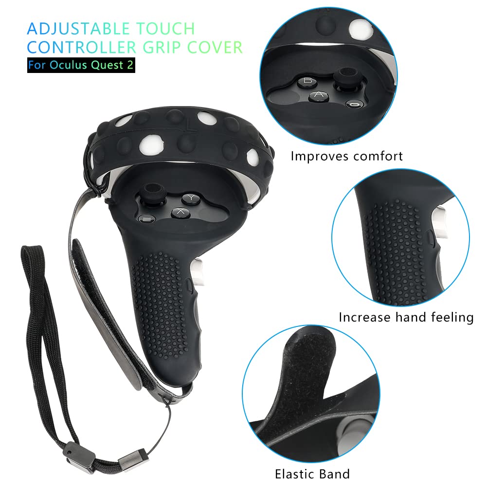 Riokko Controller Grips Cover for Oculus Quest 2, Vr Shell Face Protector Cover Silicone Accessories Anti-Throw Grips Cover with Adjustable Wrist Strap