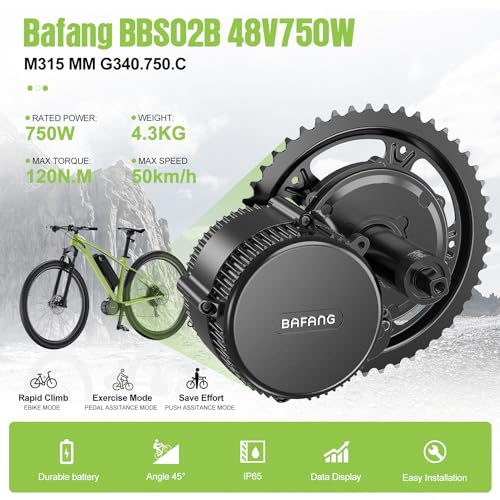 BAFANG BBS02B 48V 750W Mid Drive Kit with Battery Optional 8fun eBike Conversion Kit with LCD Display (850C Display, Motor kit+44T Chainring+Rear Battery 48V 15Ah)