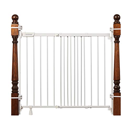 Summer Metal Banister & Stair Safety Pet and Baby Gate, 31"-46" Wide, 32.5" Tall, Install Banister to Banister or Wall, or Wall to Wall in Doorway or Stairway, Banister and Hardware Mounts - White