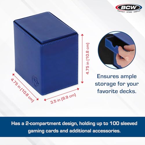 BCW Deck Vault LX 100 - Blue | Card Deck Case with 100 Sleeved Gaming Cards Capacity | For Magic: The Gathering, Pokemon, Commander Decks