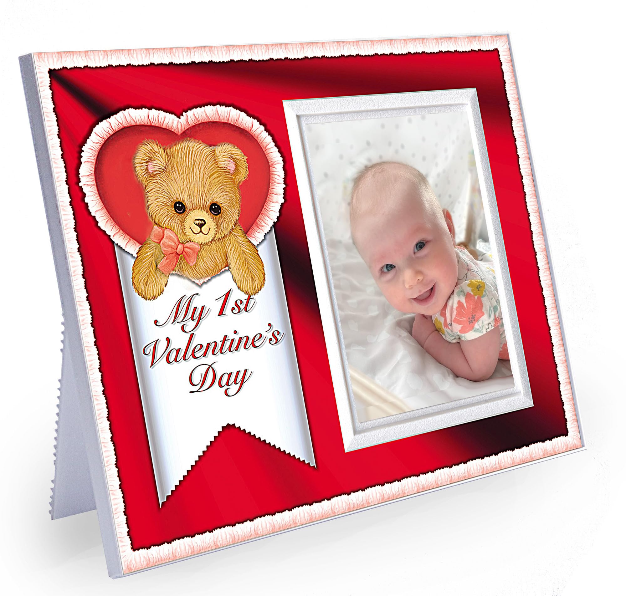 My First Valentines Day Picture Frame | Baby Valentines Day Gift | 1st Valentines Day Colorful Nursery Decor | Size 8.25 x 7, Holds 3.5 x 5 Photo | Cute Bear in Red