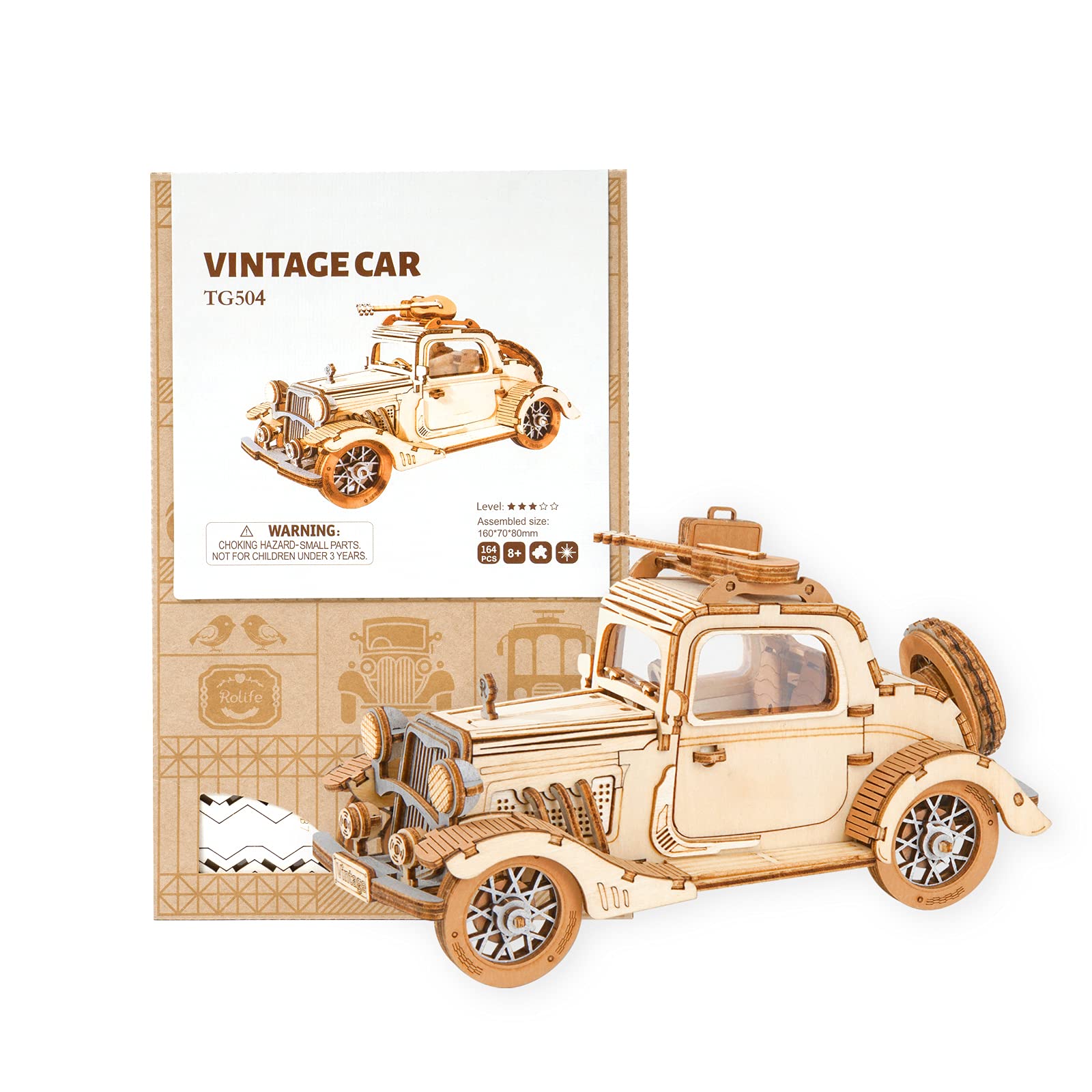 Rowood 3D Puzzles for Adults, Model Car Kits, DIY Wooden Toys Craft Gift on Birthday Christmas for Boys-Vintage Car