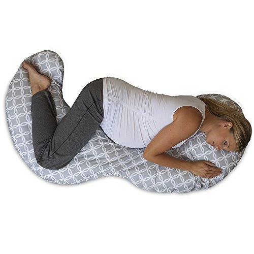 Boppy Total Body Pregnancy Pillow with Removable, Breathable Pillow Cover | Gray Scattered Leaves | Plush Full-Body Support | Prenatal and Postnatal Positioning