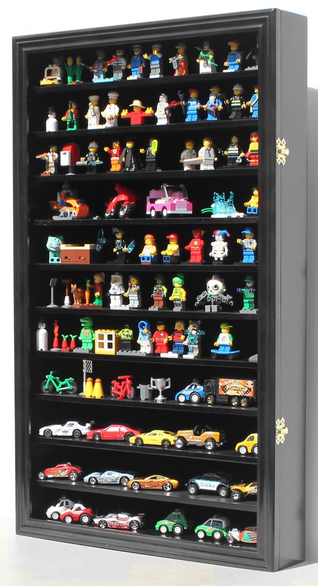 Hot Model Toys Cars Diecast Display Case Cabinet Wall Rack Compatible with Wheels and Matchbox Cars 1/64-1/43 Scale, 26.5" H X 16" W X 3.25" D Black Color Frame
