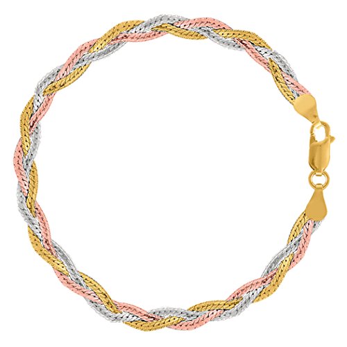 Jewelry Affairs Tricolor Braided Snake Chain Anklet In Sterling Silver, 10"