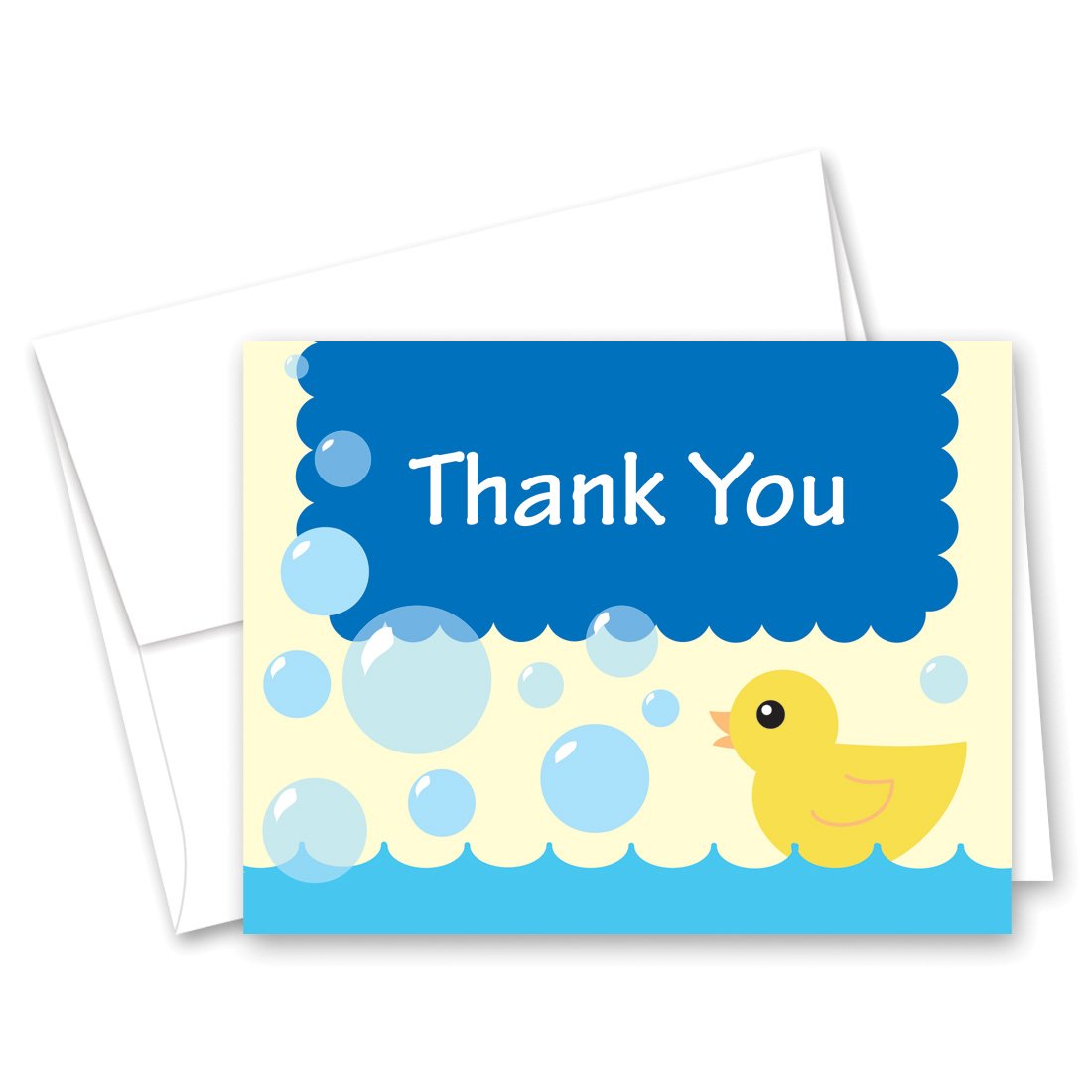 menlexly 50 Cnt Yellow Duck Blue Bubbles Baby Shower Thank You CardsF