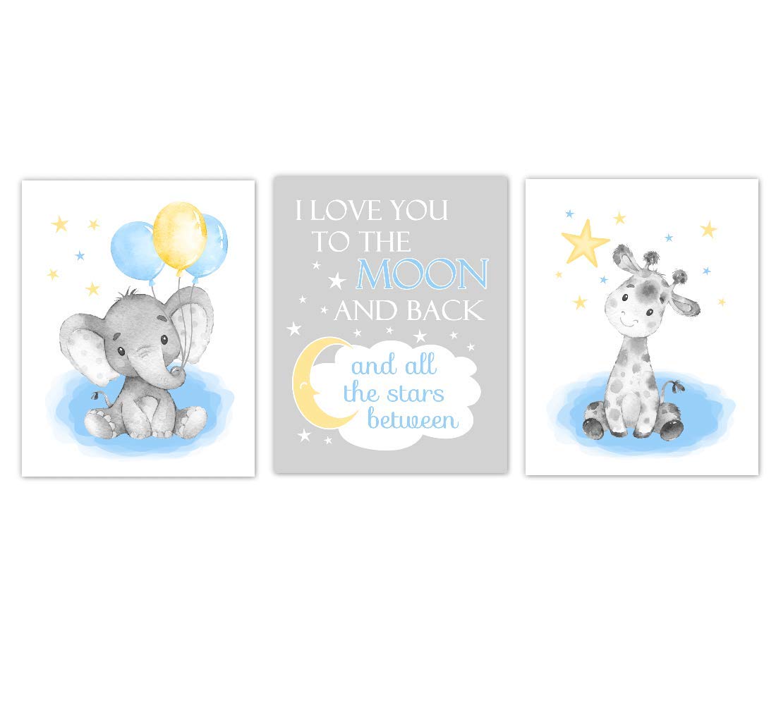 Baby Boy Nursery Wall Art Safari Animals Lion Giraffe Decor 3 UNFRAMED PRINTS