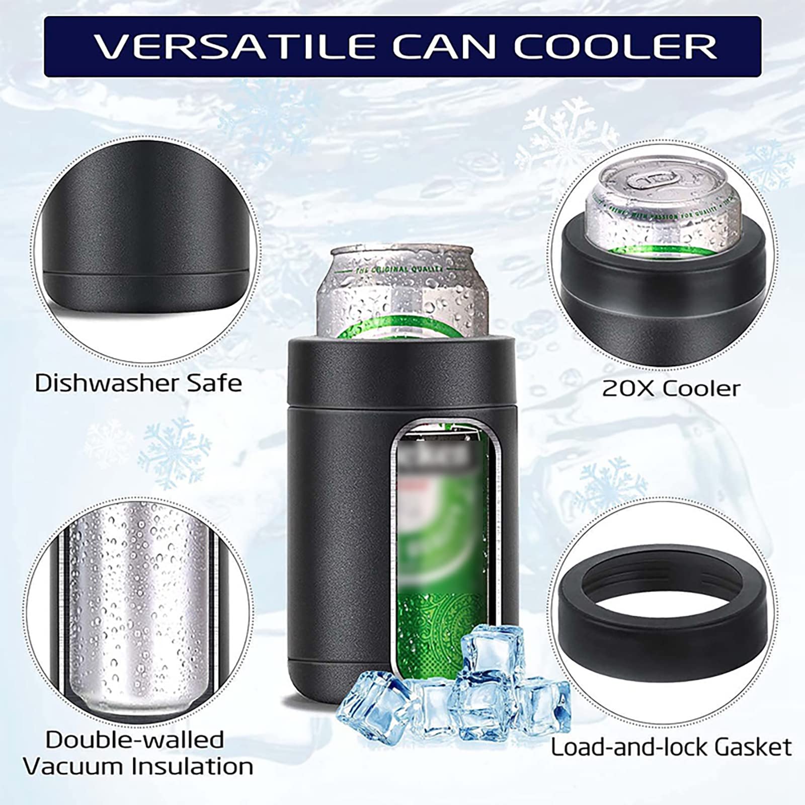 Can Cooler for 12oz Cans Double Wall Vacuum Insulated Bottle Cooler with Bottle Opener