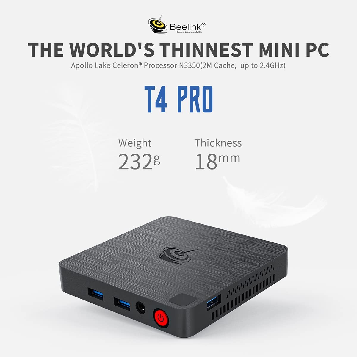 Beelink N3350 Processor (up to 2.4GHz), T4 Pro Mini PC, 4GB+64GB eMMC Mini Desktop Computer, 2.4G+5.8G WiFi, Gigabit Ethernet, BT 4.0, 4K@30Hz, Dual HDMI