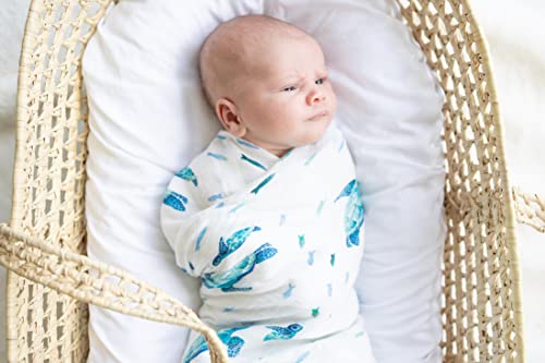 Sea Turtle Baby Swaddle Blanket - 70% Bamboo/ 30% Cotton Muslin - Silky Soft, Breathable, Lightweight, Multipurpose, Nursery Shower Gift, Large - 47 in. x 47 in. Baby Essentials by Florida Kid Co.