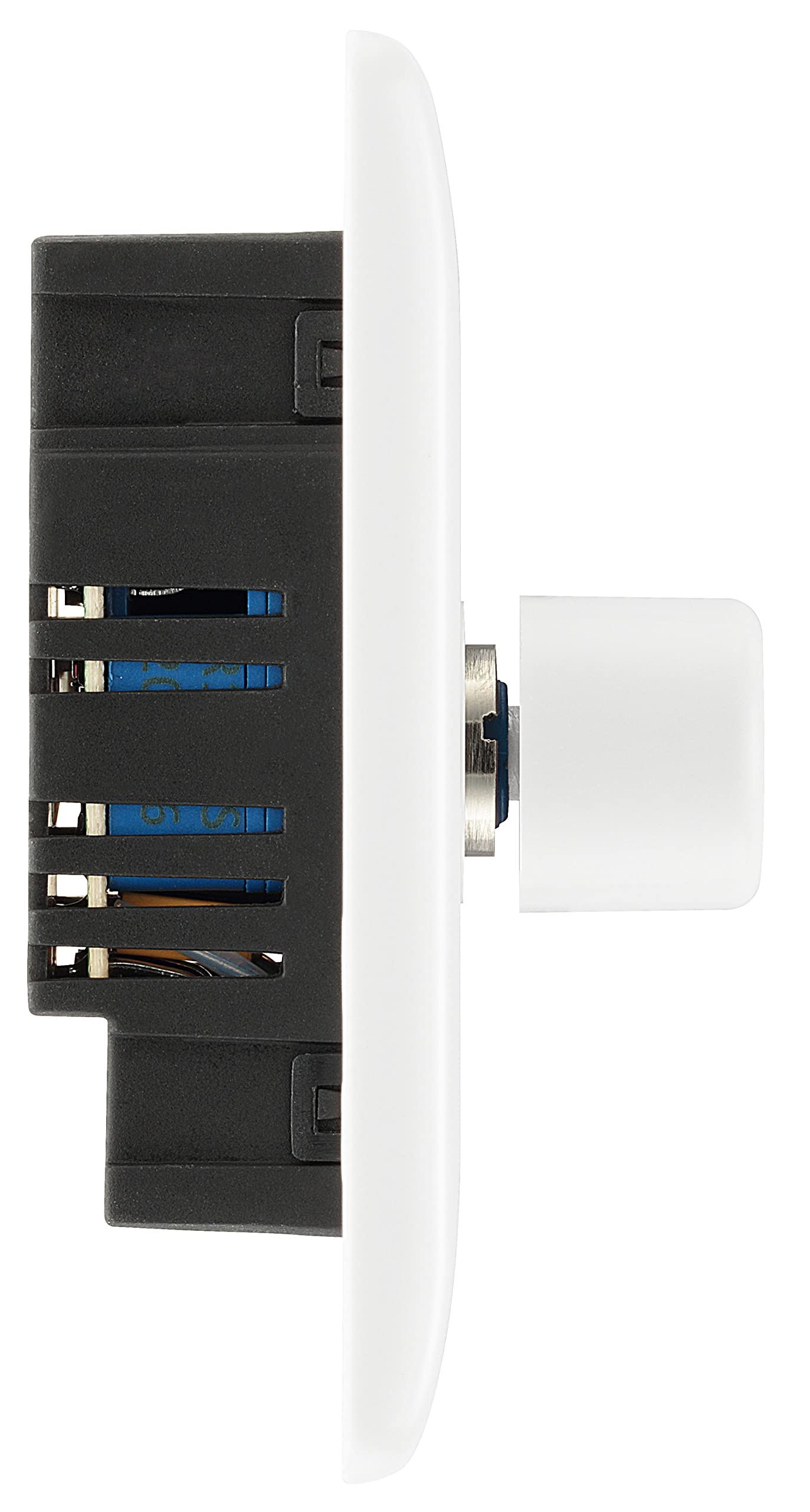 BG Electrical Single Round Push Button Dimmer Light Switch, White Moulded, Round Edge, 2-Way, 400 Watts