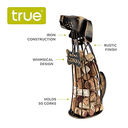 True Dog Wine Cork Holder, Decorative Wine Cork Storage and Decor, Set of 1, Rustic Bronze Finish, Holds 50 Wine Corks