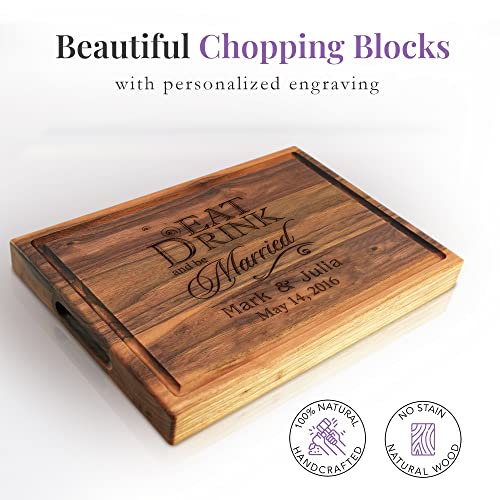 Straga Personalized Cutting Boards | Handmade Wood Engraved Charcuterie | Custom Wedding, Anniversary, Housewarming Gift for Married Couples (Eat, Drink and Be Married Design No.012)