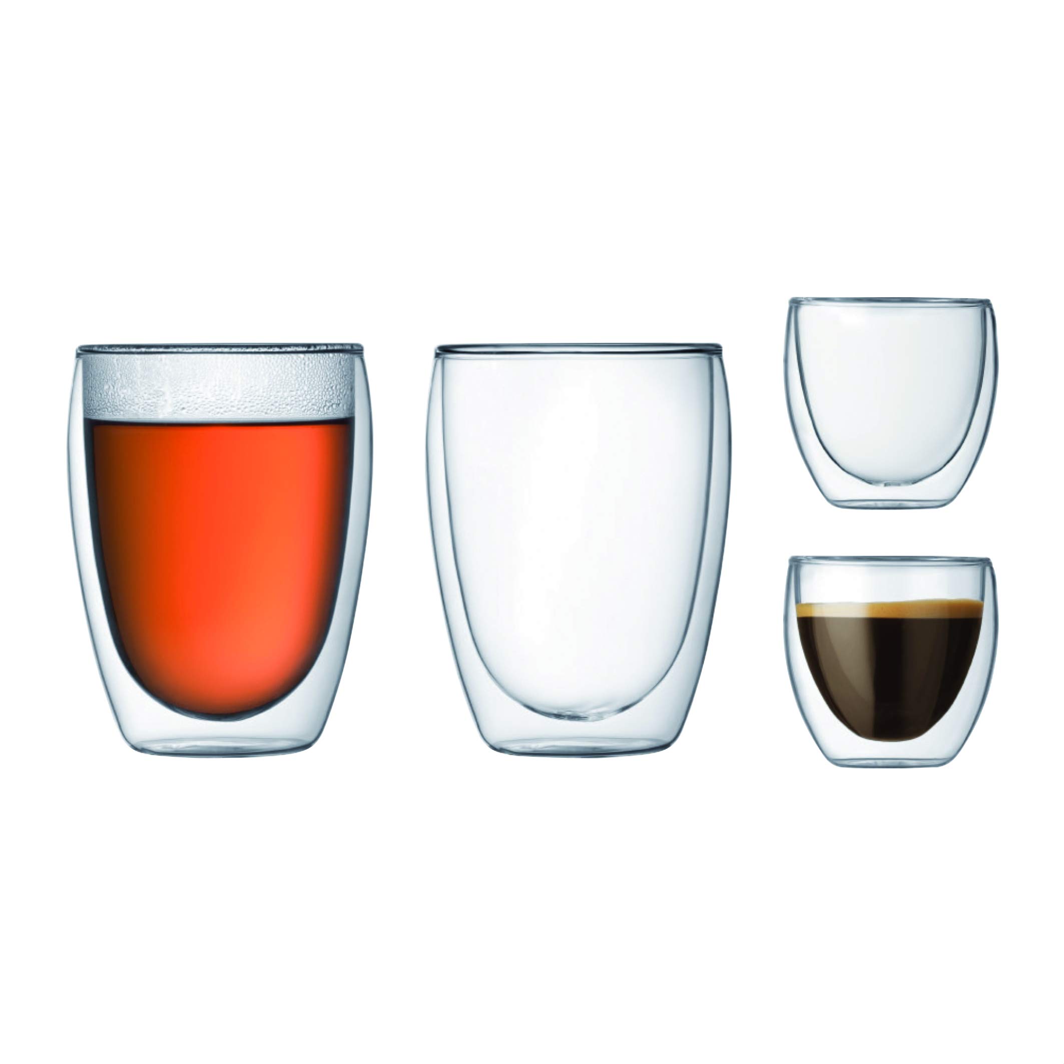 BODUM Double Wall Glass Set, 0.08 l, 0.35 l, 2 pcs, 4 Count (Pack of 1)