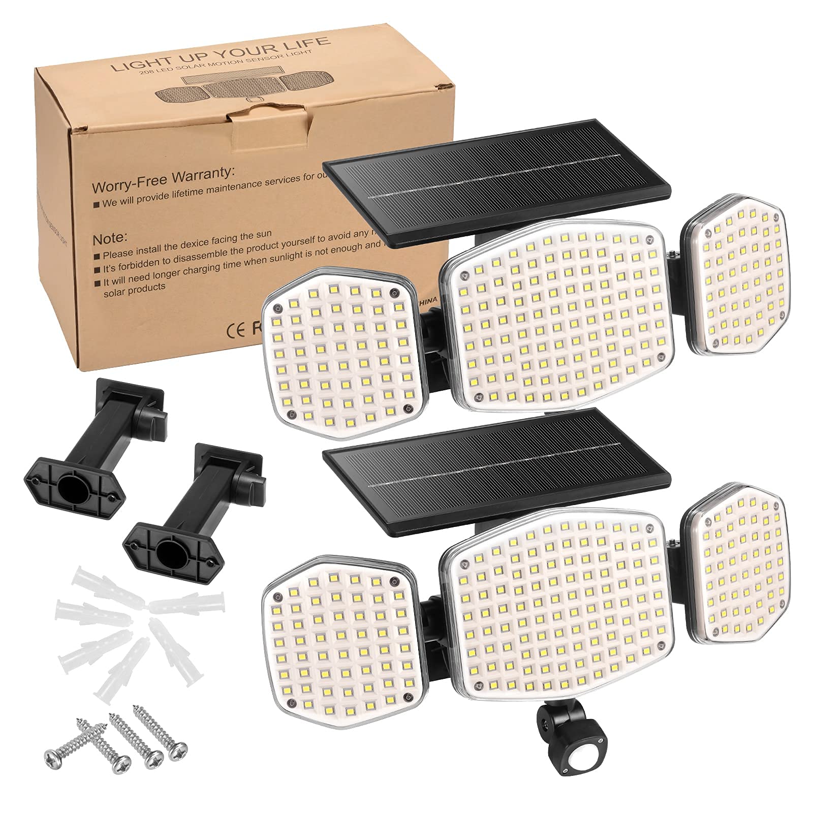 Solar Lights Outdoor 216LED Solar Flood Powered Security Lights with Motion Sensor,3 Head Adjustable 360° IP65+ Waterproof Spotlights Lights For Wall Deck Shed Yard Patio Garden Lighting 1200LM