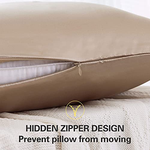 ZIMASILK 100% Mulberry Silk Pillowcase for Hair and Skin,with Hidden Zipper,Both Side 19 Momme Silk, 1pc (Body 20"x54", Taupe)