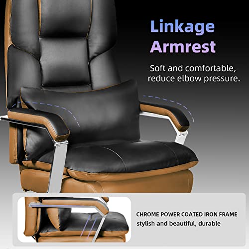 SeekFancy Reclining Office Chair with Footrest O203, Big and Tall Office Chair 500lbs Wide Seat with 170° Backrest, High Back Large Executive Office Chair Lumbar Support,Black Leather Managerial Chair