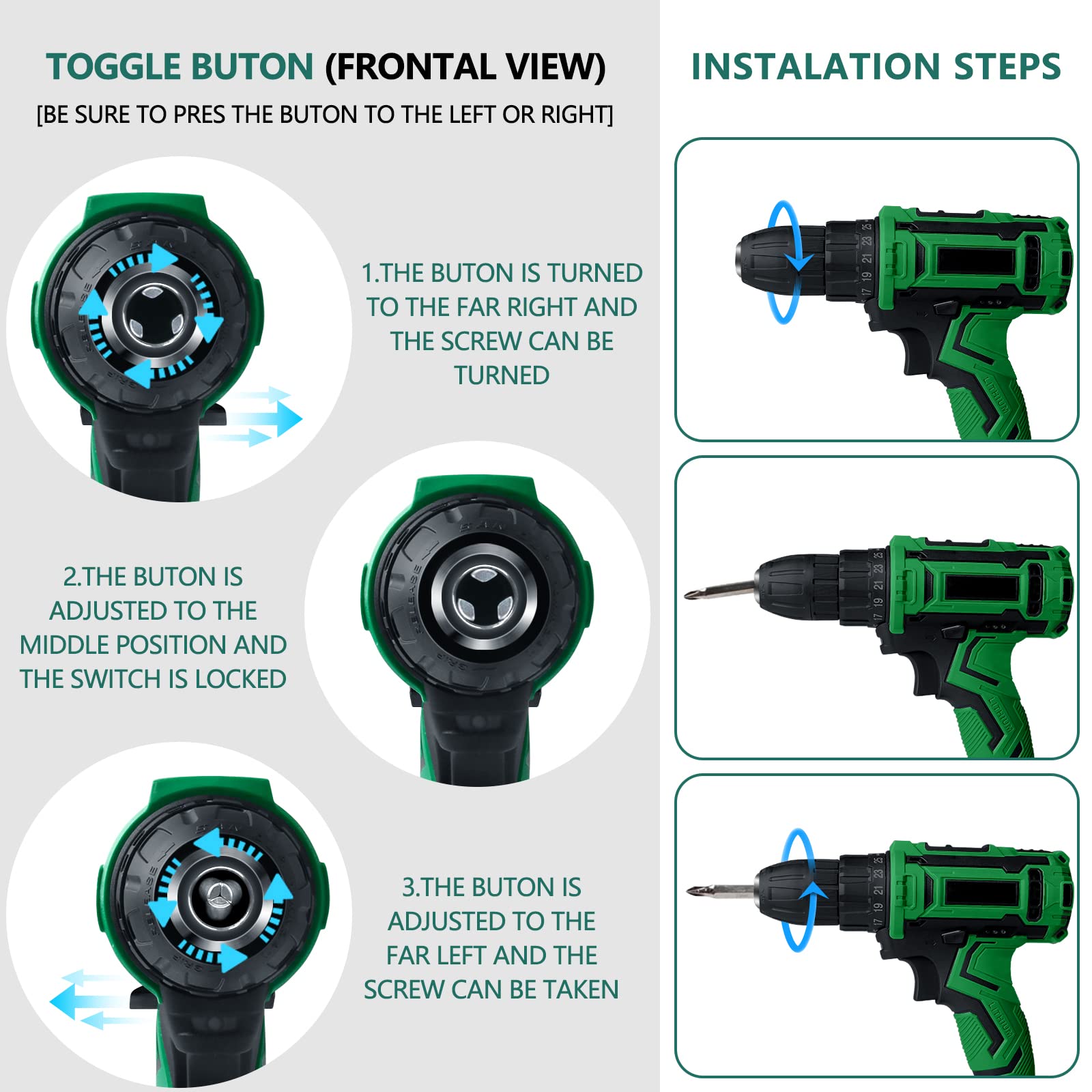 Cordless Drill Driver Set 21V, Power Drill Cordless 23PCS with Batteries 1500mAh, 25+1 Torque Hammer Drill, 3/8" Chuck, 2 Speed, 0-600 RPM/0-1300 RPM Variable Speed, LED Light for Home