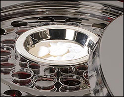 Stackable Communion Tray with Center Bread Plate & Tray Cover - Stainless Steel Silver Finish