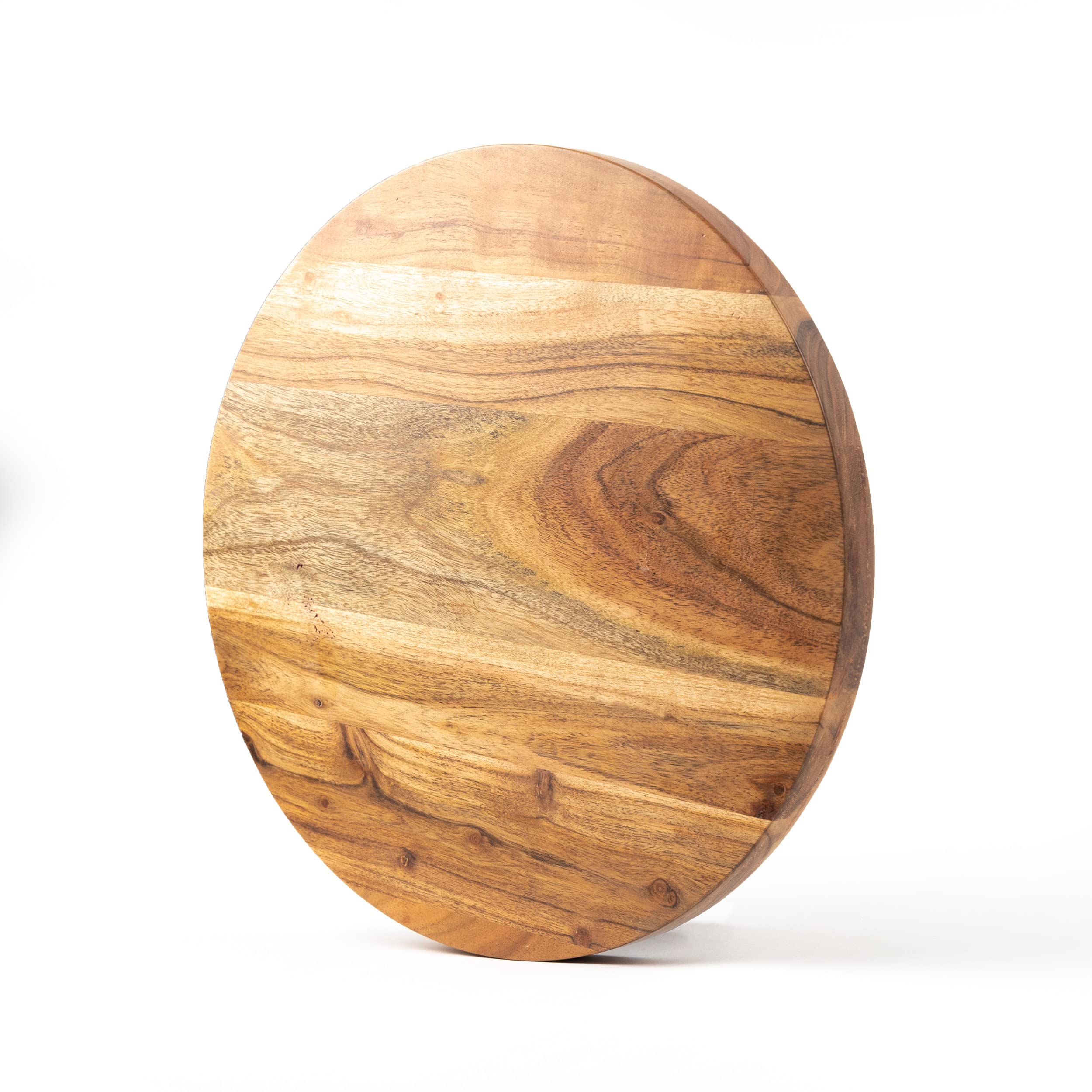 Round Acacia Wood Pedestal Board, Wooden Decorative Display Tray with Feet (16")