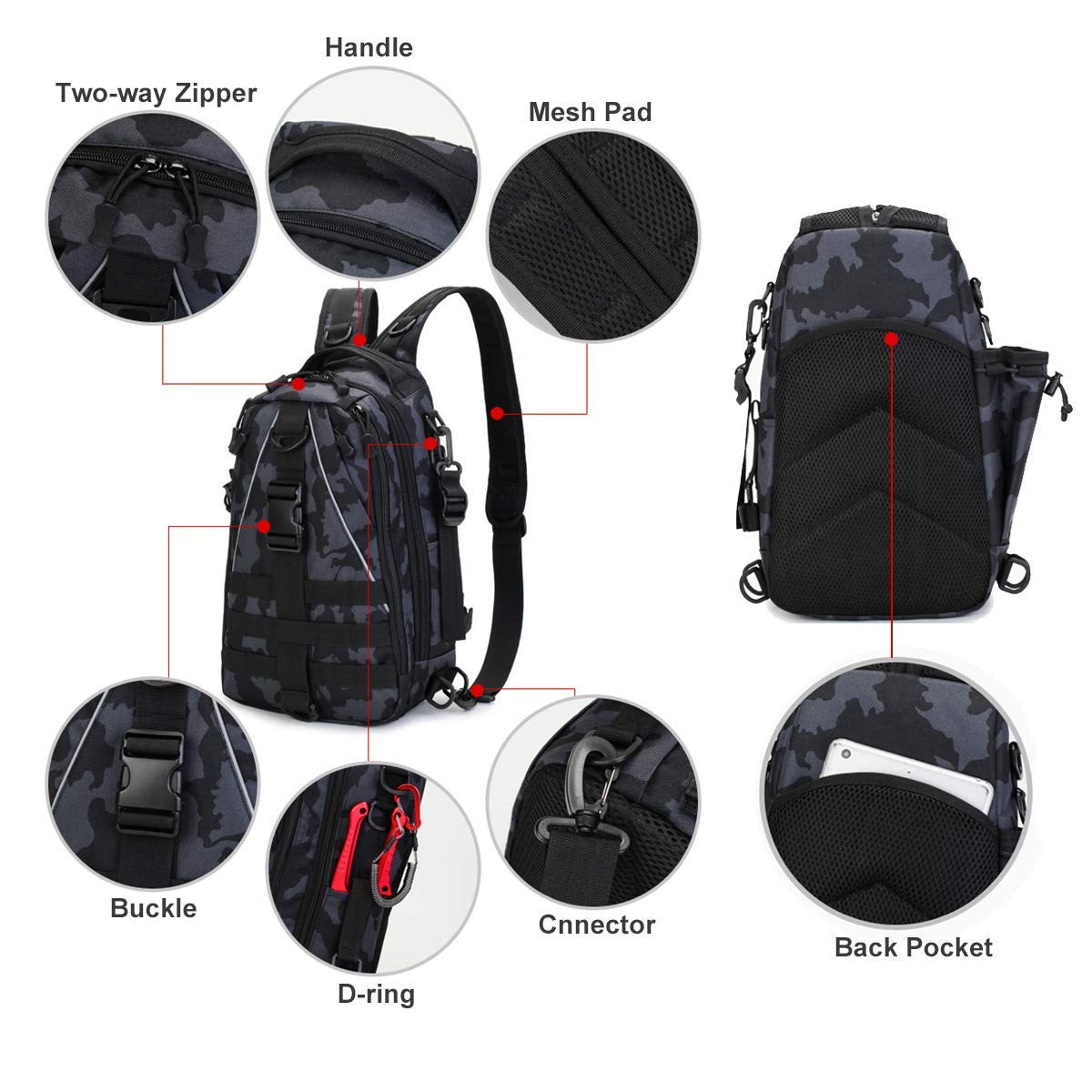 BraveHawk OUTDOORS Tactical Sling Pack Backpack, 800D Military Nylon Oxford Water Resistant MOLLE Utility Two Shoulder Backpack EDC Crossbody Bag Outdoor Daypack Organizer (Medium)
