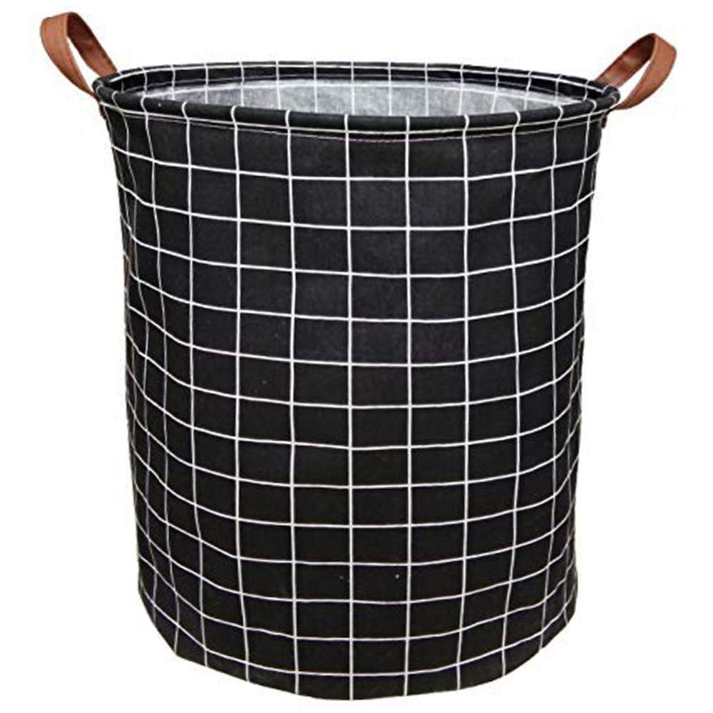 BOOHIT Cotton Fabric Storage Bin,Collapsible Laundry Basket-Waterproof Large Storage baskets,Toy Organizer,Home Decor(Black plaid)