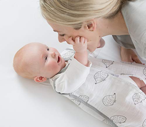 SwaddleDesigns Cotton Muslin zzZipMe Sleeping Sack, Wearable Blanket with 2-Way Zipper, Black Hedgehog, Large (12-18 Month) (Pack of 1)