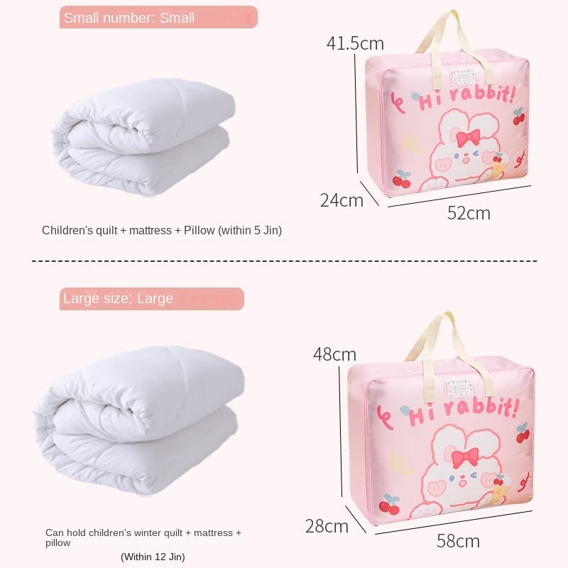 Kawaii Water Resistant Thick Over Size Storage Bag, Cute Aesthetic Cartoon Print Folding Organizer Bag, Under Bed Storage Carrying Bag with Reinforced Handle for Bedding Comforters (Pink,Large)