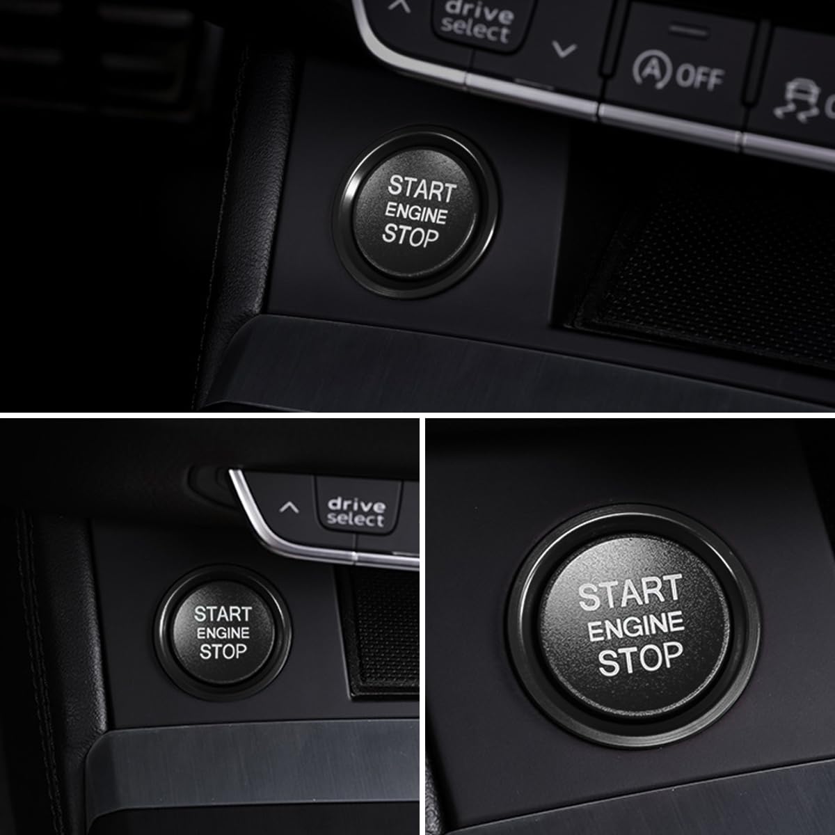 BESULEN Car Push Start Button Cover, Aluminium Alloy Engine Start Stop Button Cover with Metal Ring for Auto Decorations, Car Interior Accessories Ignition Button Cover for A4 A5 A6