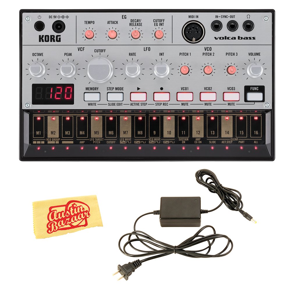 Korg Volca Bass Analogue Bass Machine Bundle with Power Supply and Austin Bazaar Polishing Cloth