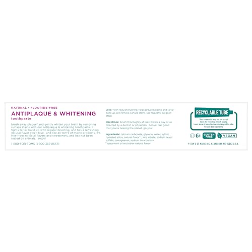 Tom's of Maine Fluoride-Free Antiplaque & Whitening Natural Toothpaste, 5.5 Ounce (Pack of 2) - Packaging May Vary