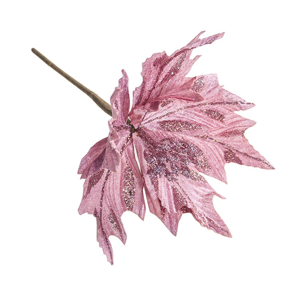 RSTYS Artificial Christmas Flowers, 6Pcs Artificial Glitter Poinsettia Floral Silk Fake Poinsettia Floral Christmas Tree Decoration for Porch Garden Christmas Tree Festival Home Decor, Pink, Medium