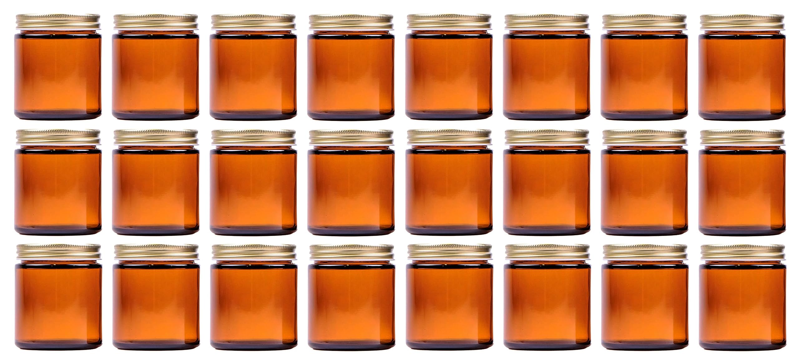 North Mountain Supply 4 Ounce Amber Glass Straight Sided Mason Canning Jars - with 58mm Gold Metal Lids - Case of 24