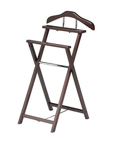 KB Designs - Suit & Tie Freestanding Folding Valet Stand Clothing Organizer Rack, Walnut/Chrome