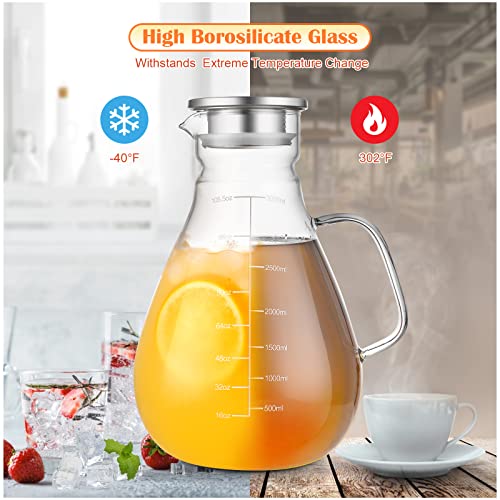 Glass Pitcher with Lid & Removable Fruit Infuser Filter, 105.6OZ Glass Fruit Infuser Water Pitcher with Precise Scale Line & Mix Spoon, HOUSALE 18/8 Stainless Steel Lid Iced Tea Pitcher Easy to Clean