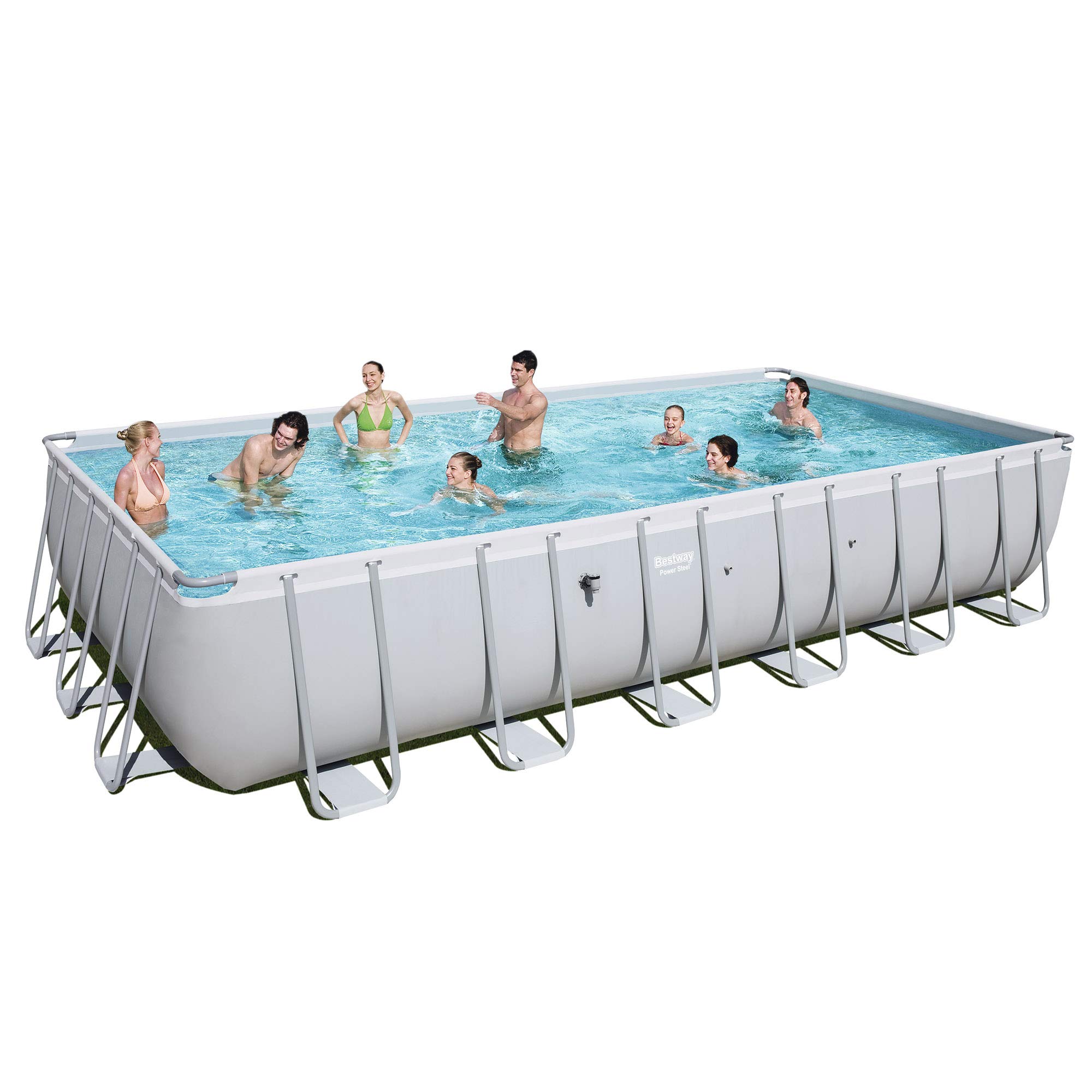 Bestway 56542E 24ft x 12ft x 52in Steel Frame Above Ground Rectangular Swimming Pool Set with 2500 GPH Filter Pump, Cover, Ladder & Cleaner