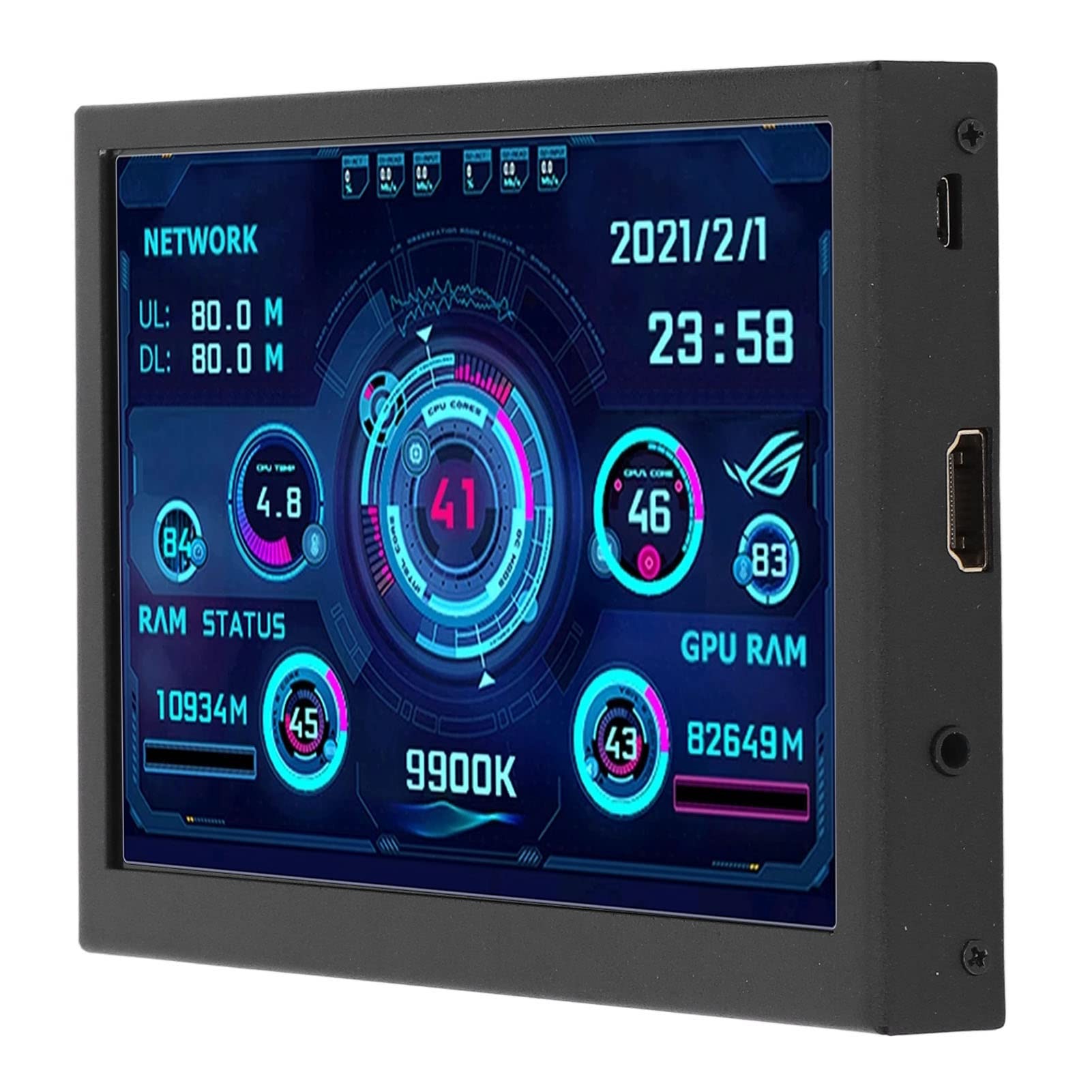 Computer Display Monitor, 7in PC Secondary Screen High Definition Stepless Bright Adjustment with 2pcs Cable for Office
