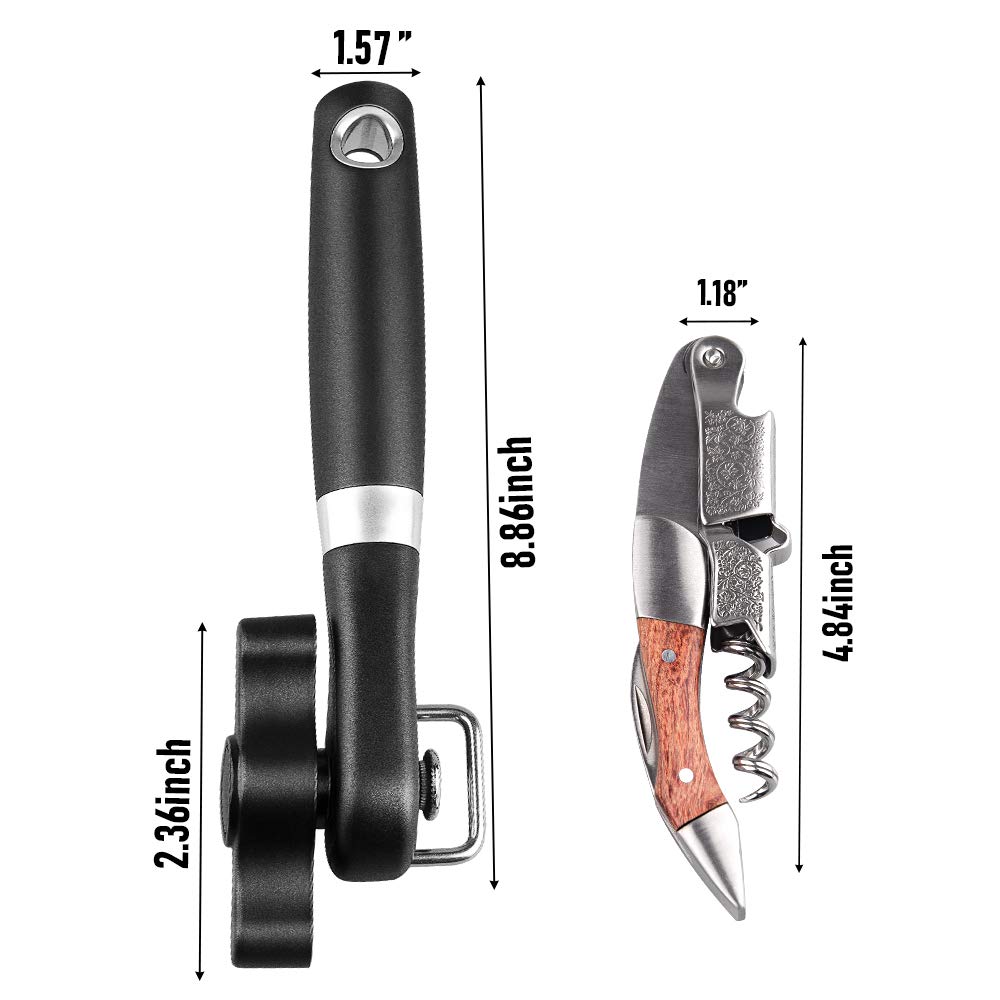 Can Opener,Safe Cut Manual Can Opener ,Ergonomic with Anti Slip Grip Handle,with Corkscrew Opener--Easy Turn Knob,Ideal for Seniors and Arthritis--Apply to Various cans