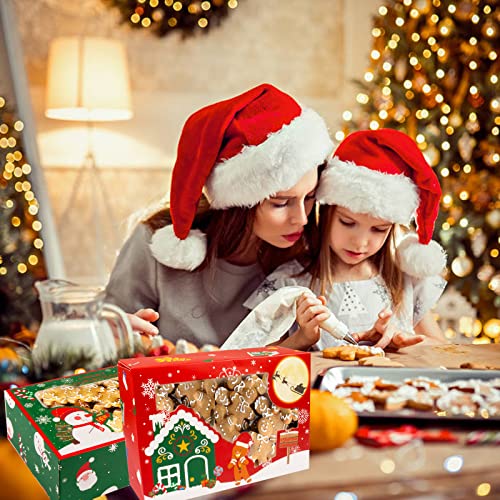 EPDPLAY 12 PCS Christmas Cookie Boxes with Window Holiday Food Treats Container for Gift Giving, Santa Snowman christmas tree gingerbread Man Cookie Boxes for Pastries Cupcakes Candy and Party Favor